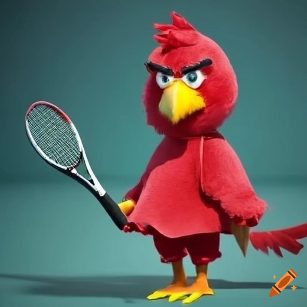 Serious red bird in tennis costume on Craiyon