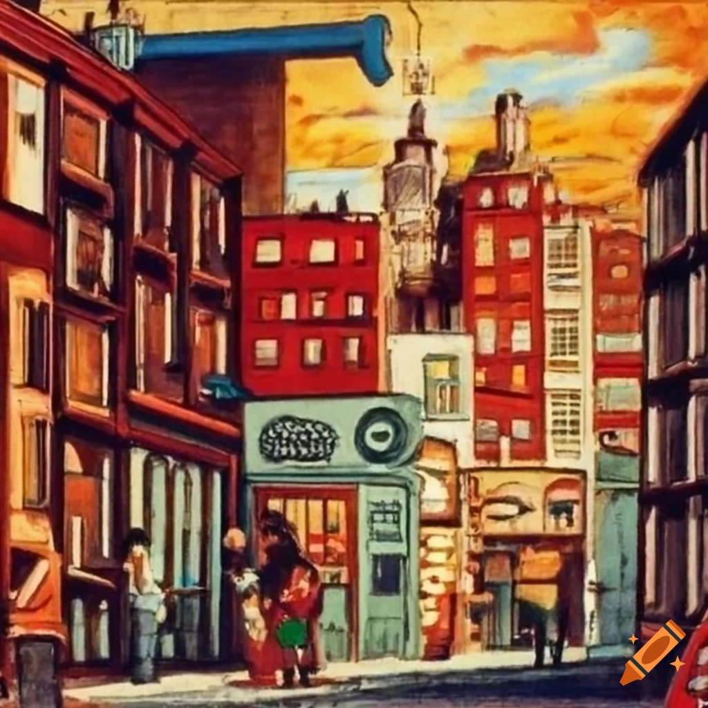 Scene from beekman's world with a retro city vibe on Craiyon