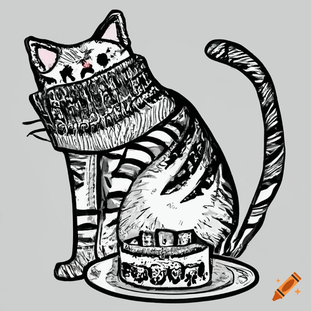 Emo punk rock cat eating birthday cake on Craiyon