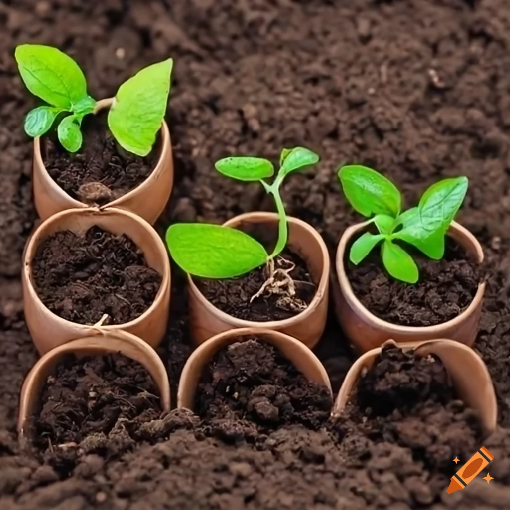 Four bean plants in cups with soil on first day of growth on Craiyon