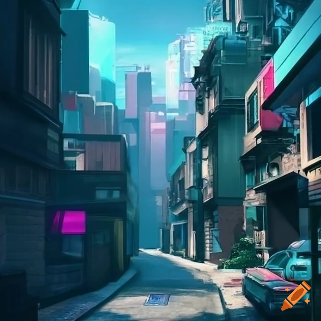 Sunny cyberpunk city with clean streets and high-class villas on Craiyon