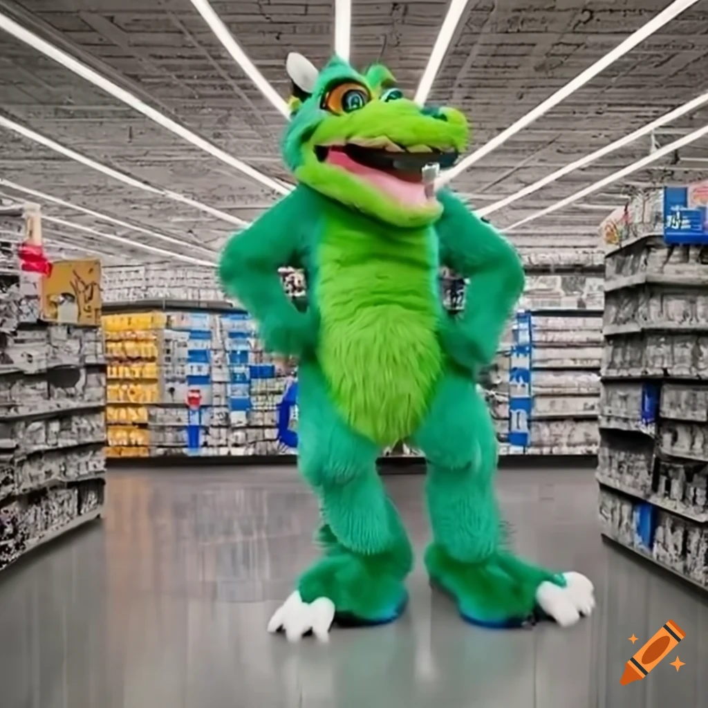 Female employee wearing a green full body Fursuit anthro alligator at ...