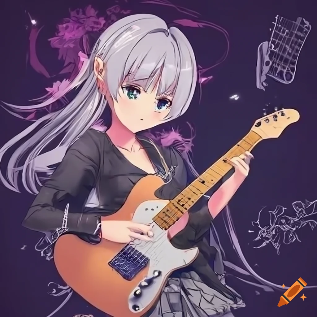 Anime girl with a telecaster guitar on Craiyon