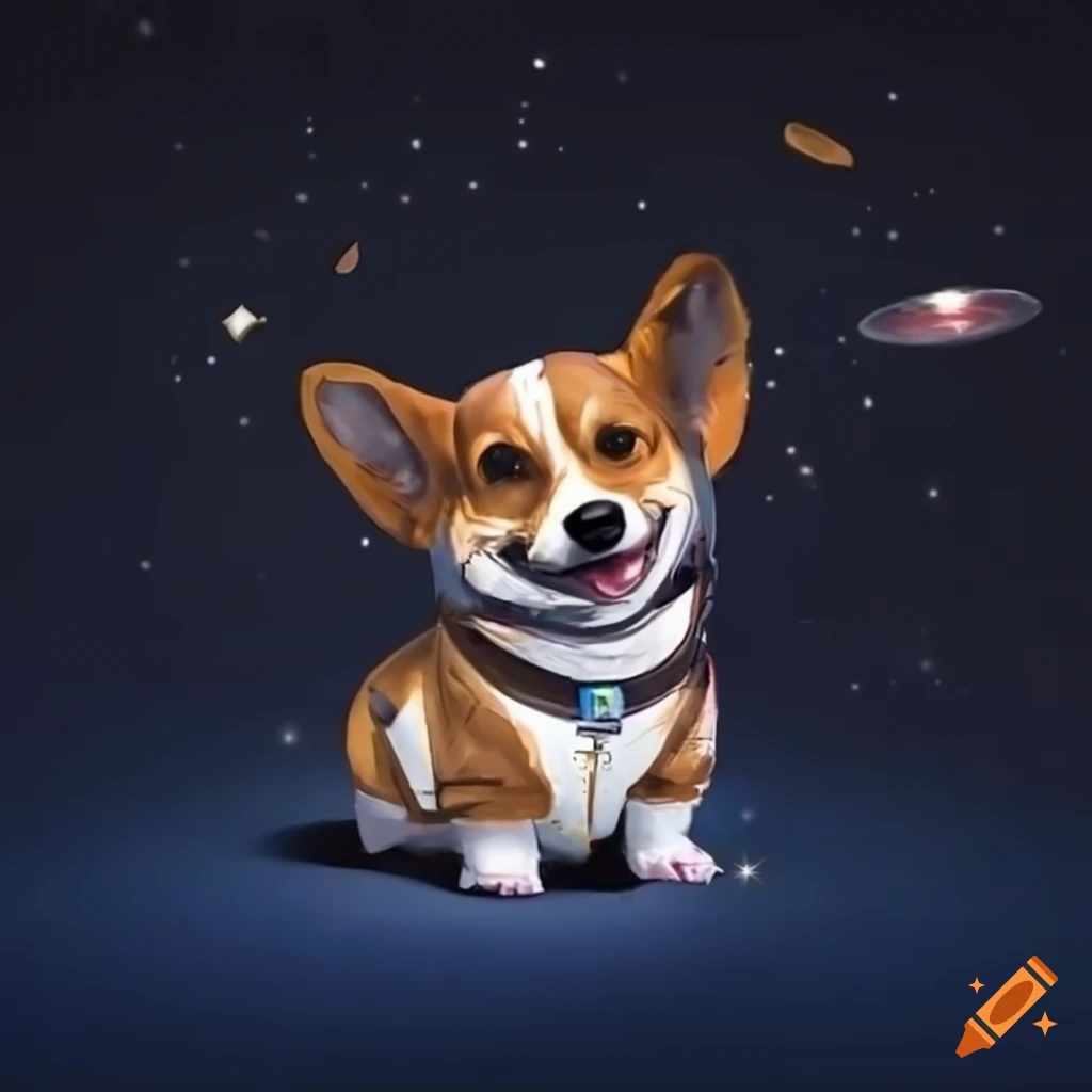 Realistic astronaut corgi in space with ufos on Craiyon