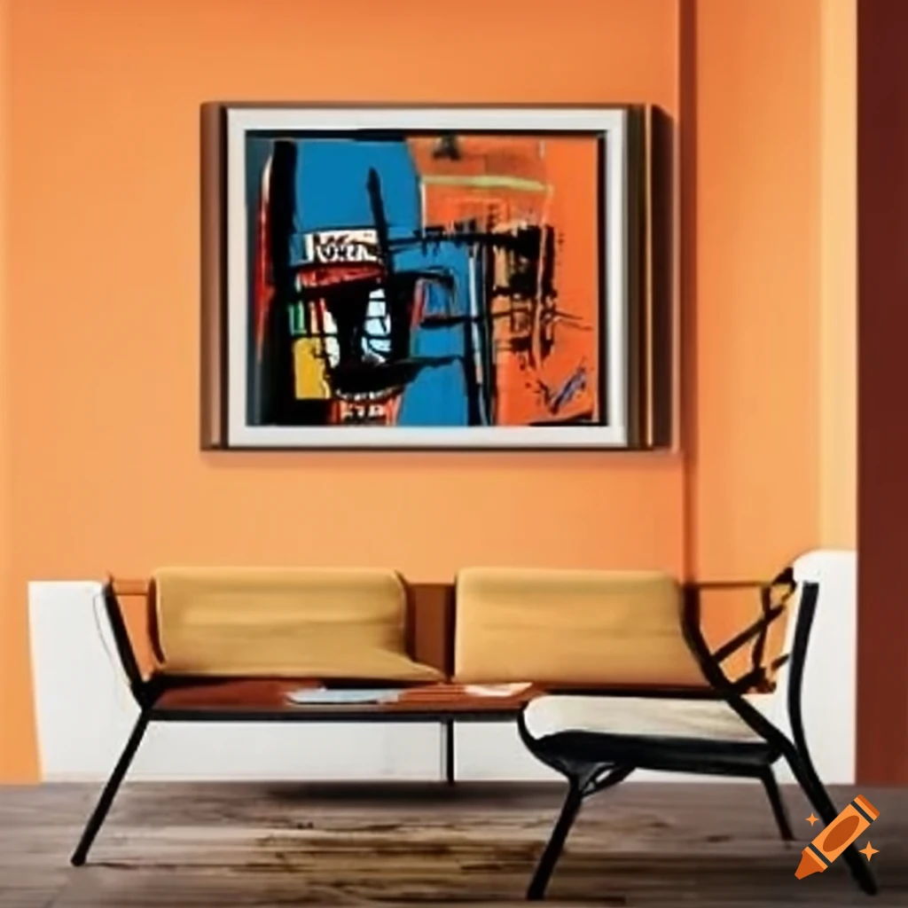 Framed abstract expressionism art in a modern interior by Basquiat on ...