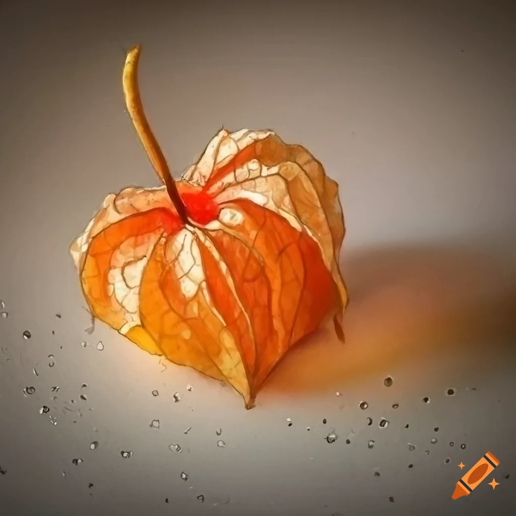 Juicy physalis with water drops in watercolor painting on Craiyon