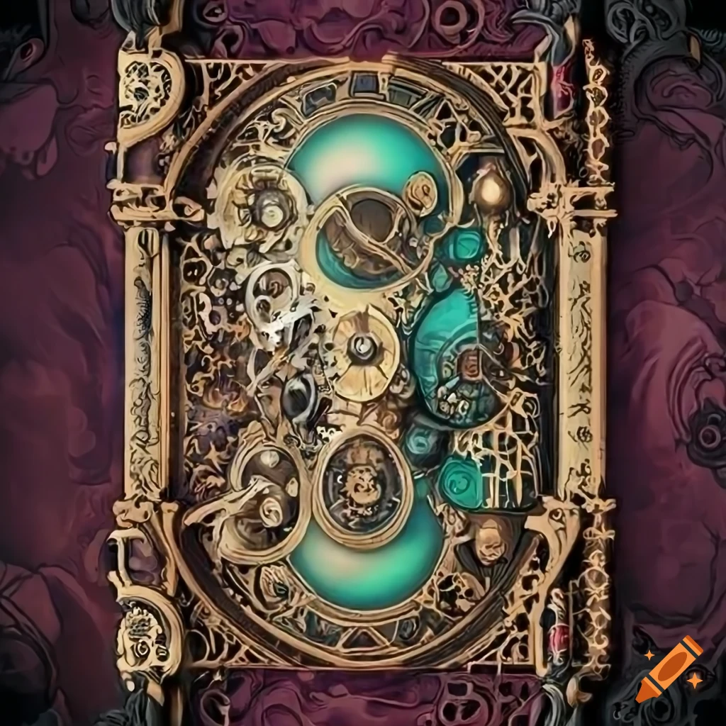 Artistic elaborate steampunk-style book cover with victorian-inspired ...