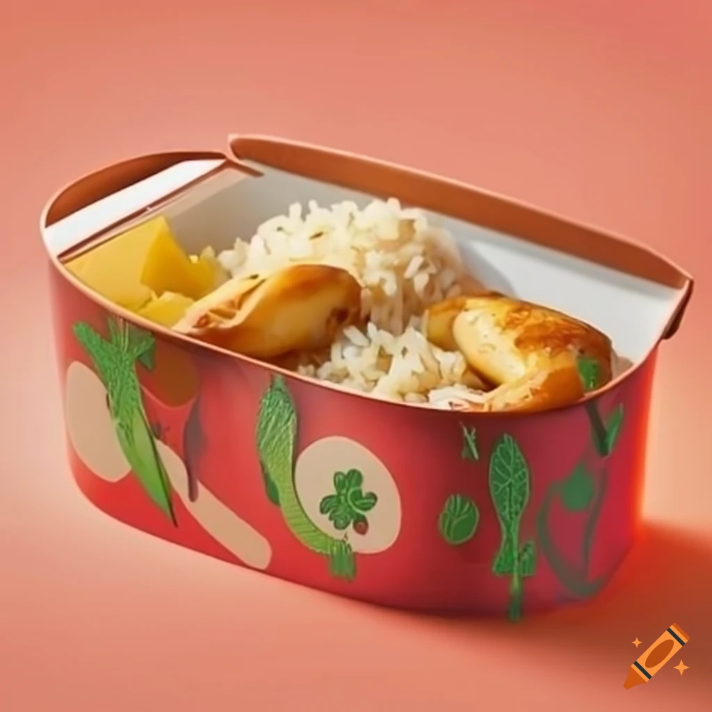 Rice box with chicken thighs and potato on Craiyon
