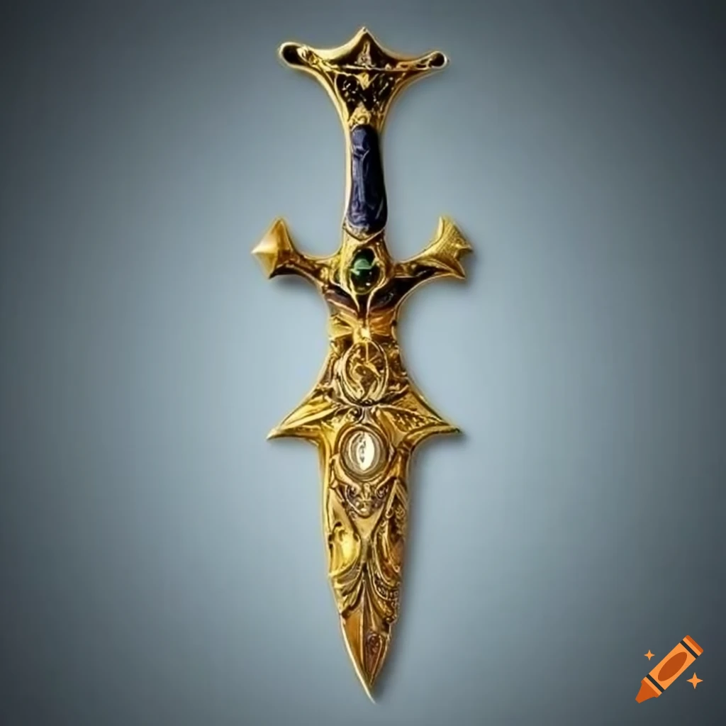 Unique star-shaped dagger made of shimmering gold with intricate ...