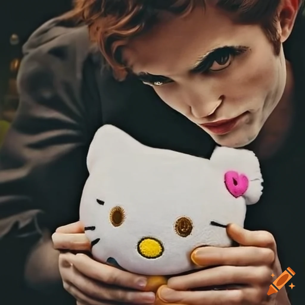 Edward cullen with a hello kitty plushie on Craiyon