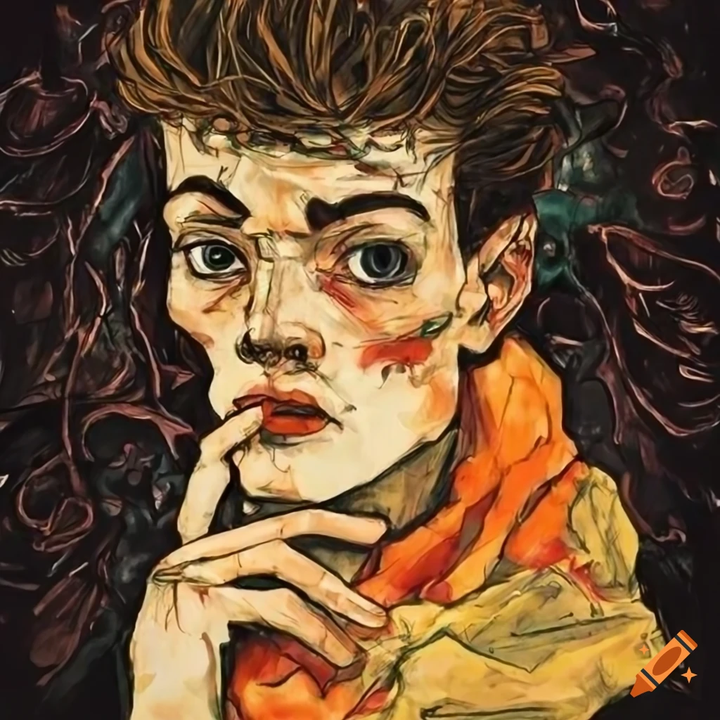 Illustration inspired by expressionism in the style of egon schiele on ...