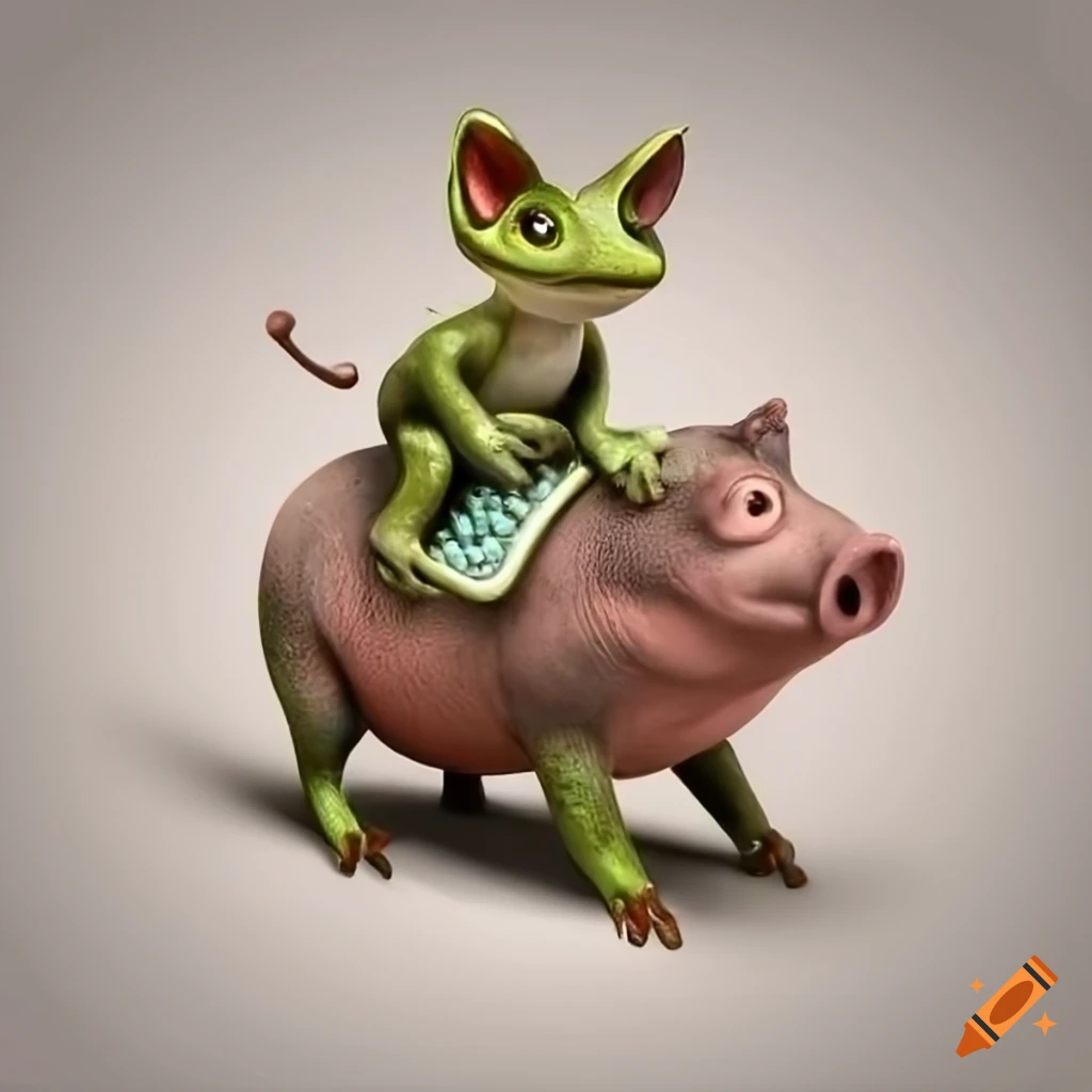 Anthropomorphic frog riding on a pig on Craiyon