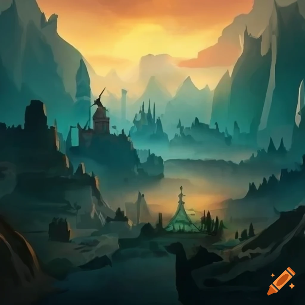 Dungeons and dragon inspired landscape with nature and town in the ...