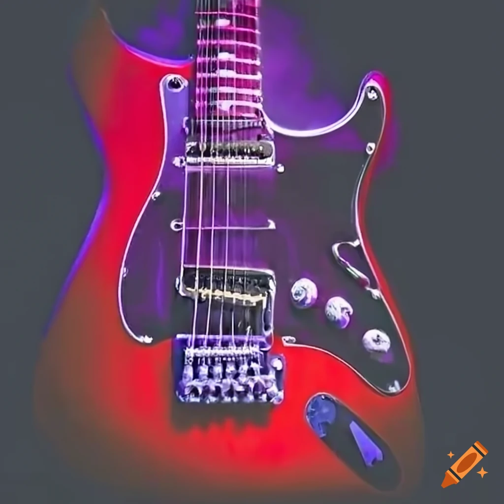 Classic electric red guitar in purple fire on Craiyon