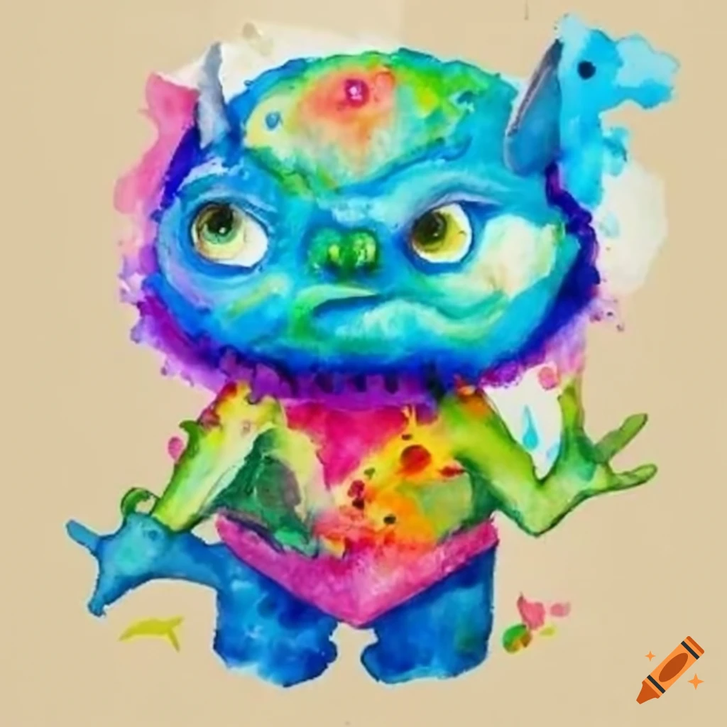 Colorful watercolor monsters artwork on Craiyon