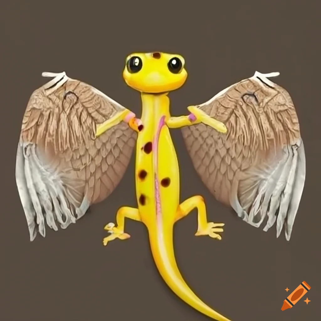 Yellow salamander with cardboard wings on Craiyon