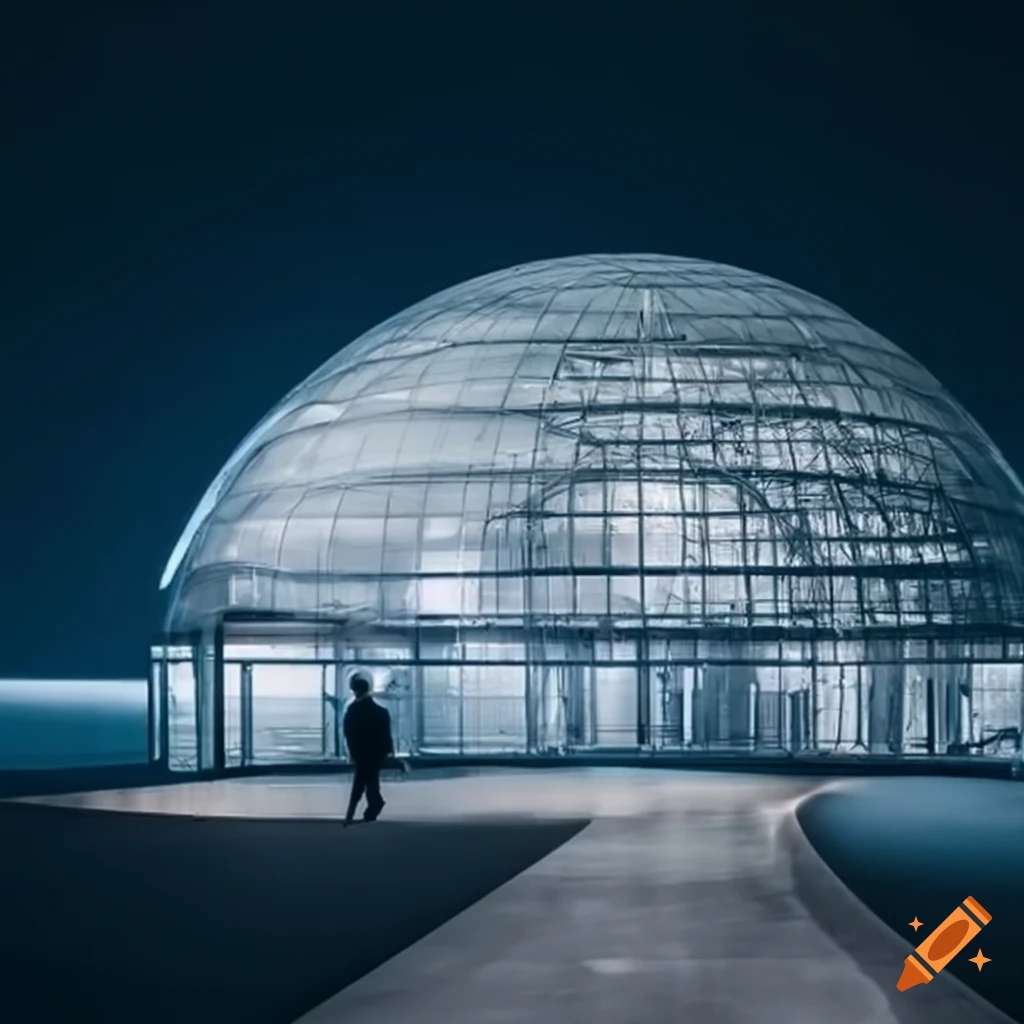 Futuristic space exploration facility with intertwined air vents and ...