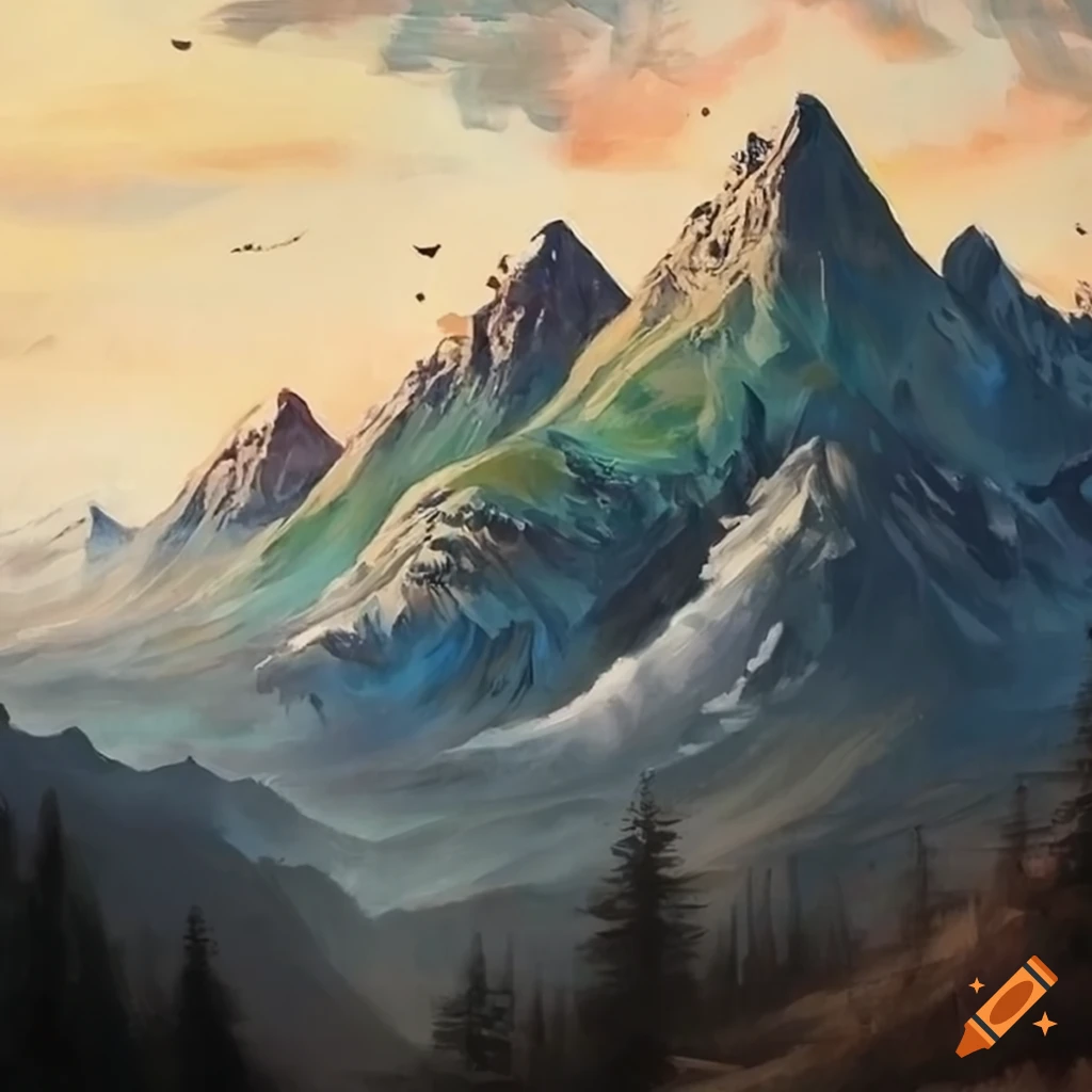 Stunning mountain range painting on Craiyon