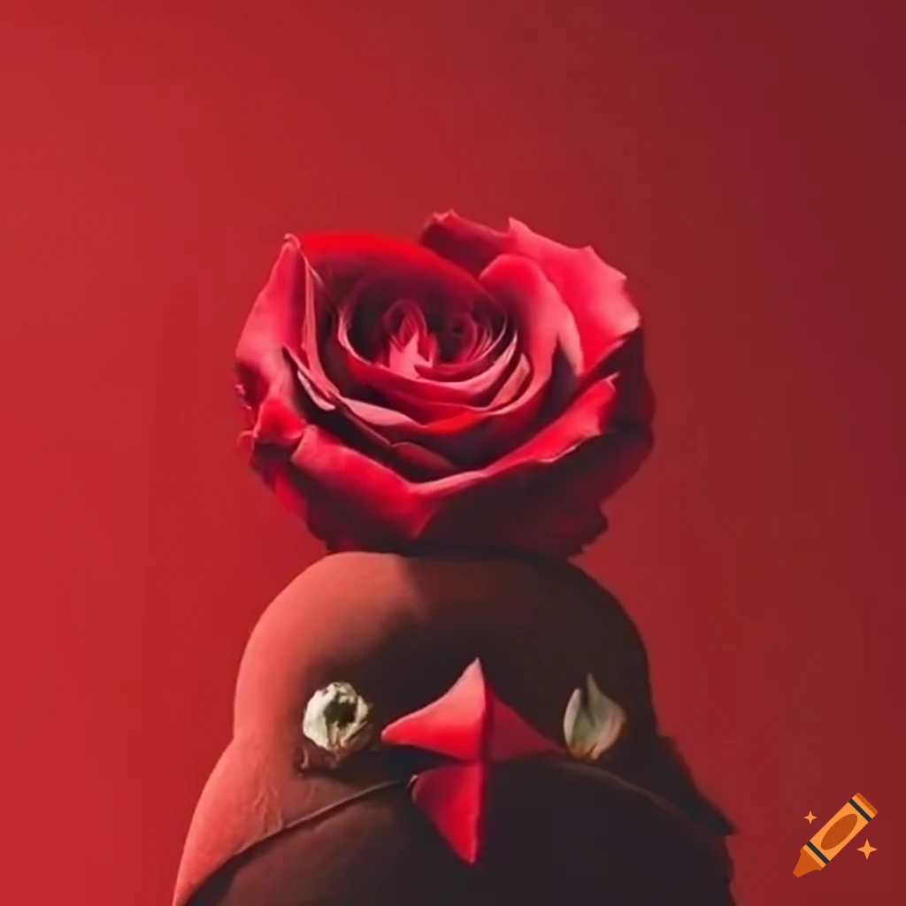 Delicate arrangement of red roses in the shape of a whimsical chicken ...