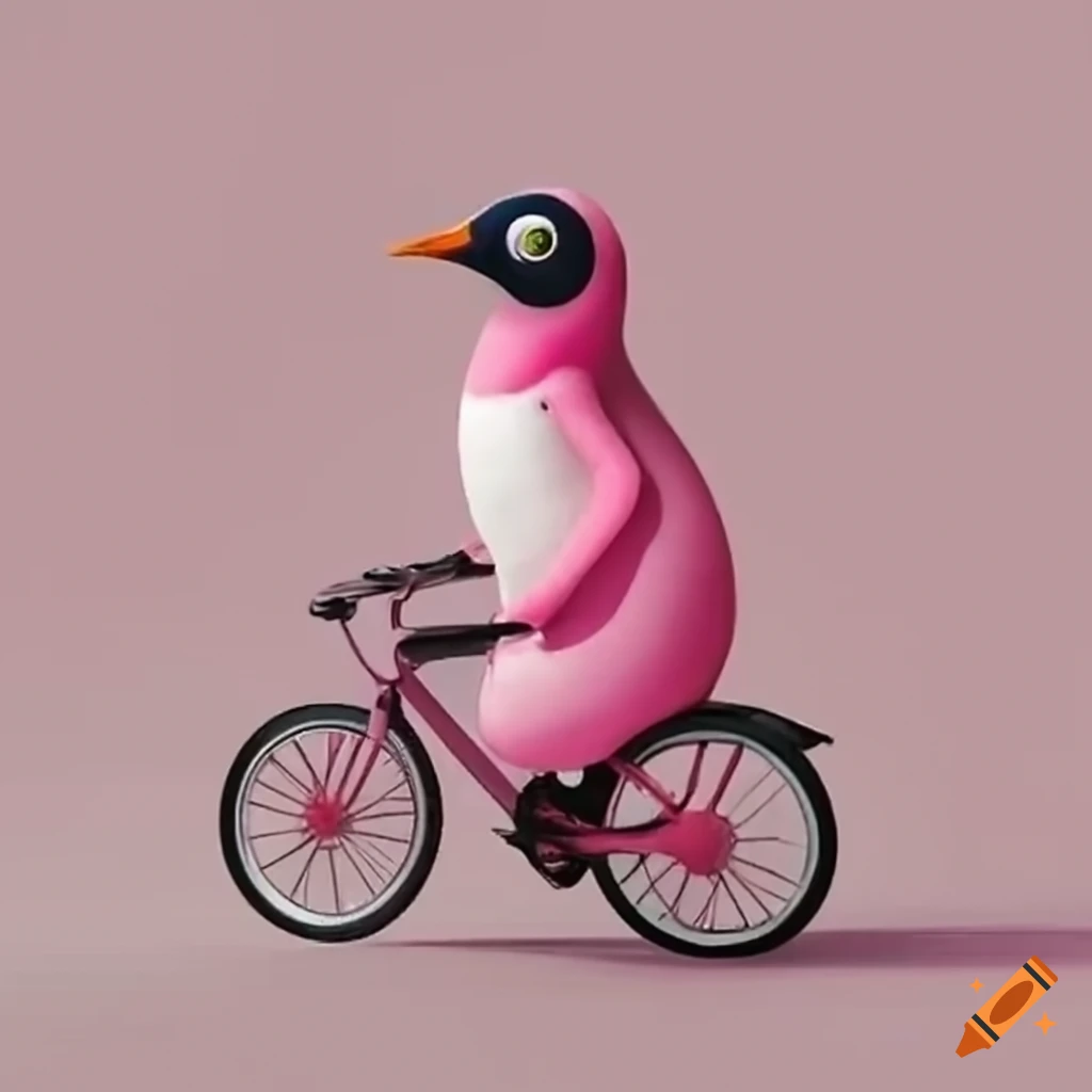 Pink penguin riding a bike on Craiyon
