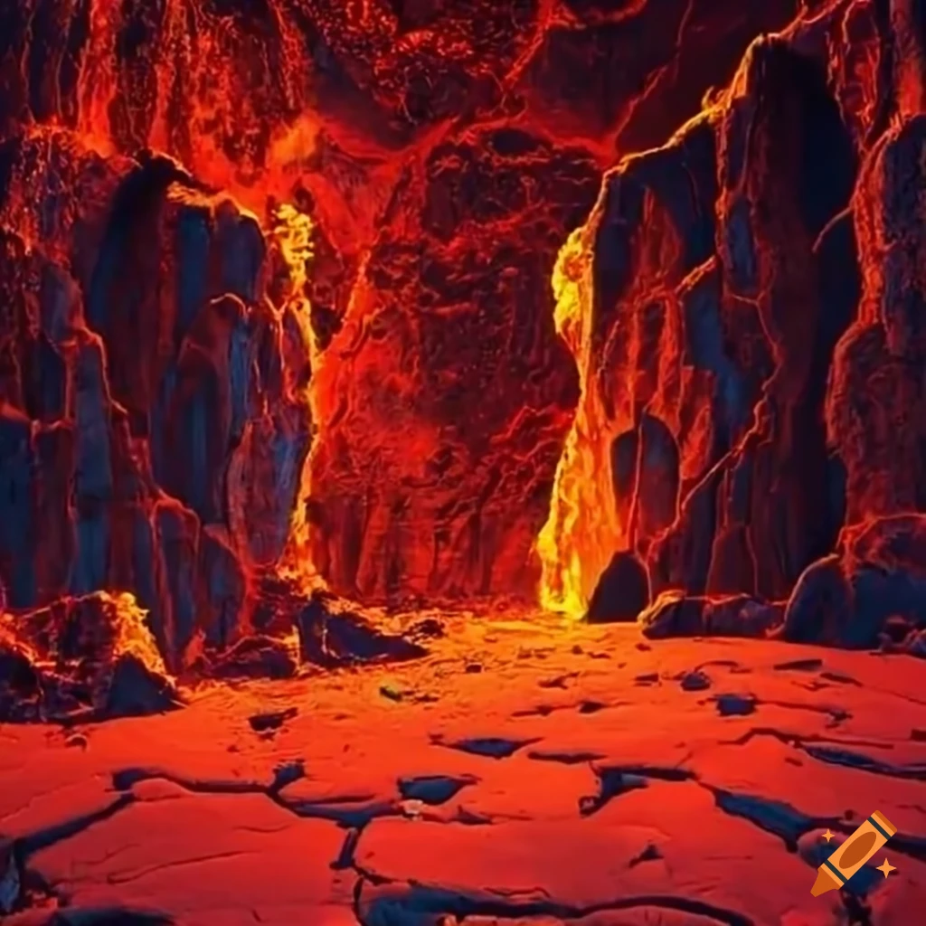 Cityscape with buildings made out of lava on a red surface on Craiyon