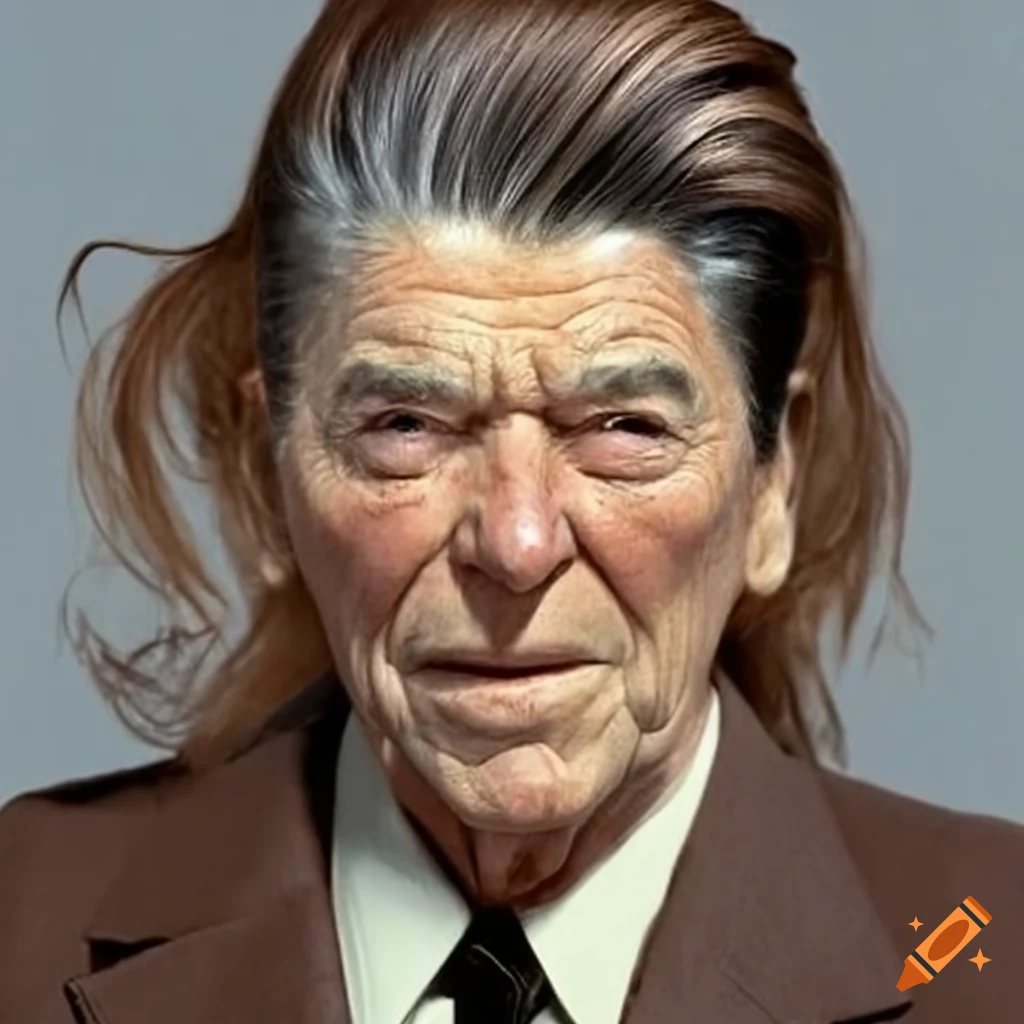Ronald reagan with disheveled long hair on Craiyon