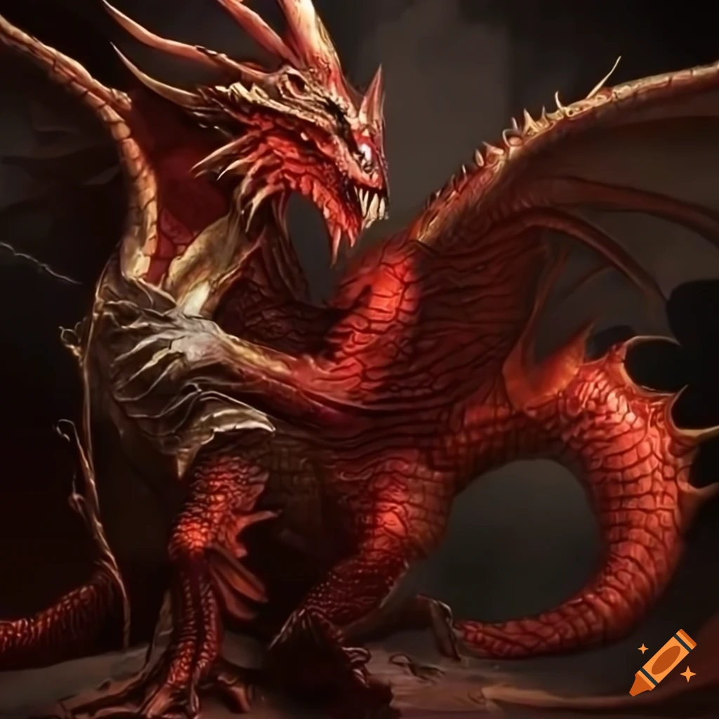 Fierce red dragon adorned in knight armor on Craiyon