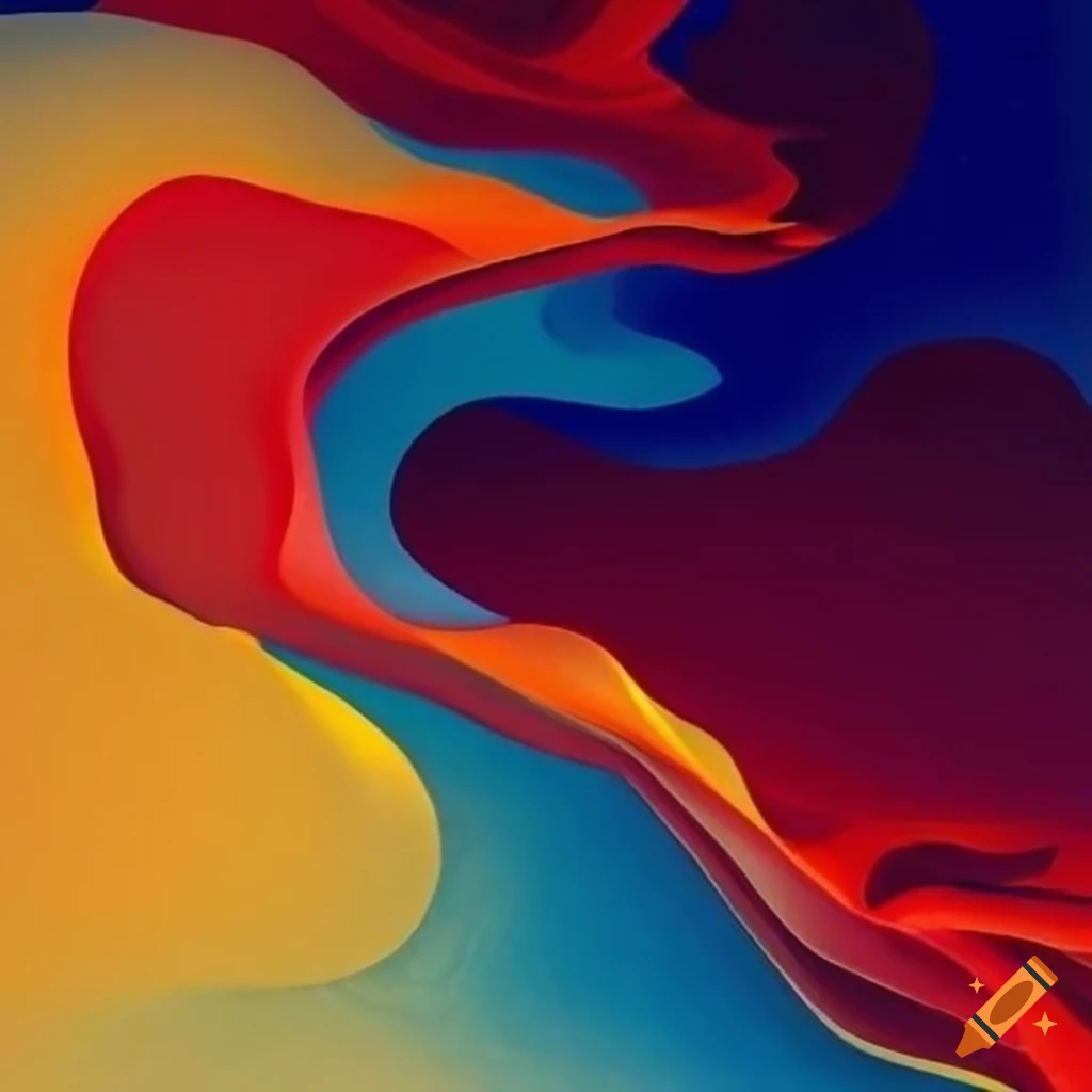 Minimalist abstract representation of part of the hokusai wave in red, blue, and yellow on Craiyon