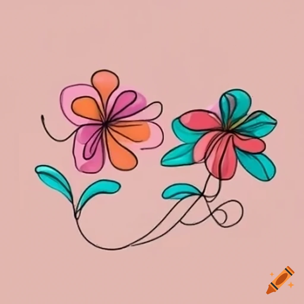 Line of five connected flowers with a vine on Craiyon