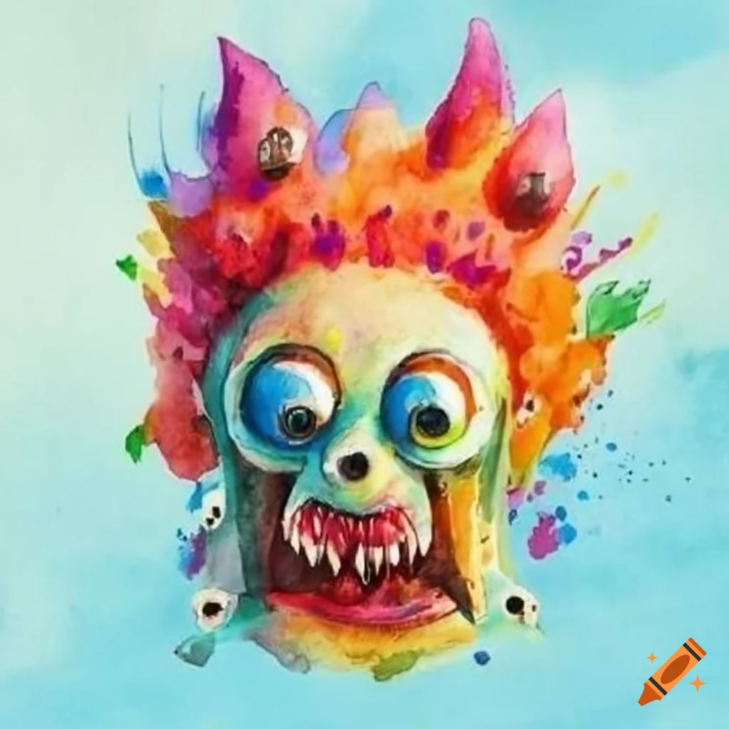 Collection of colorful watercolor monsters on Craiyon