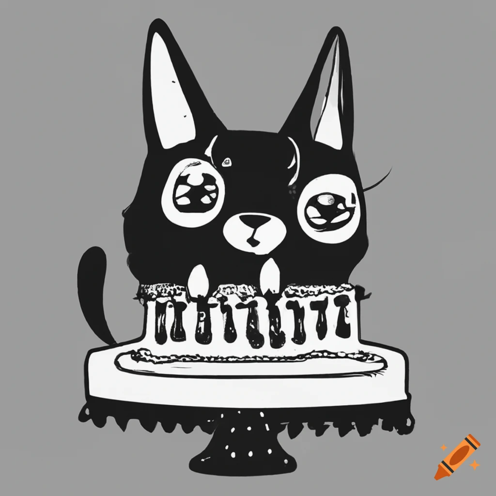 Emo punk rock cat licking a birthday cake on Craiyon