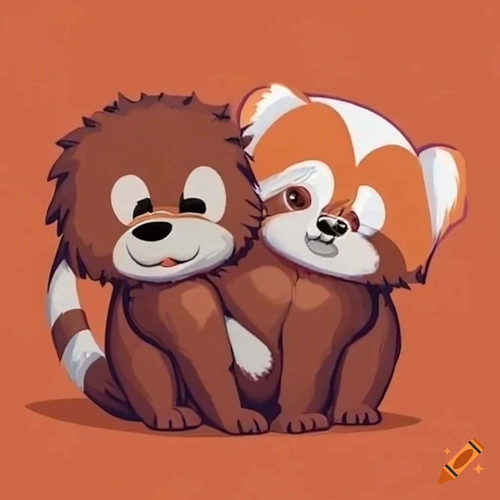 Monkey and red panda hugging on Craiyon