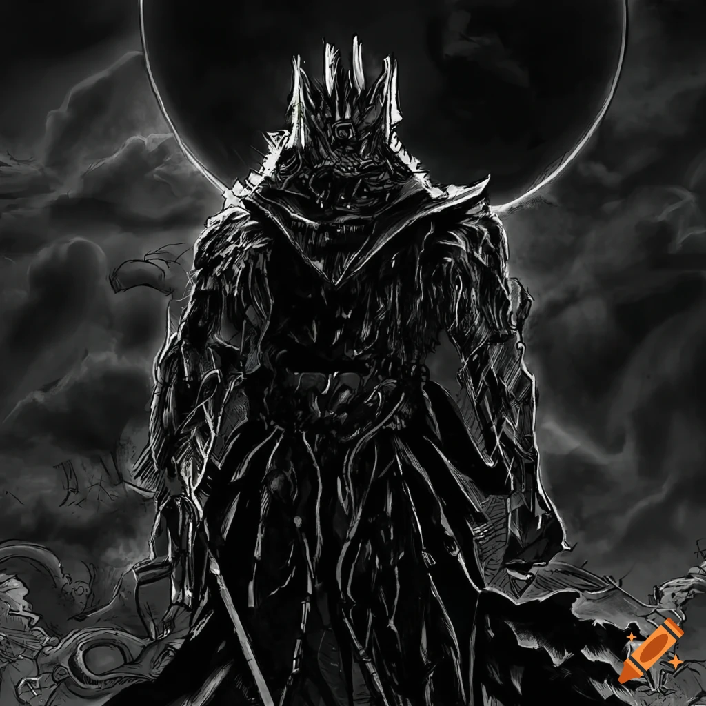 Guts being chased by grotesque demons with an eclipse in the sky on Craiyon