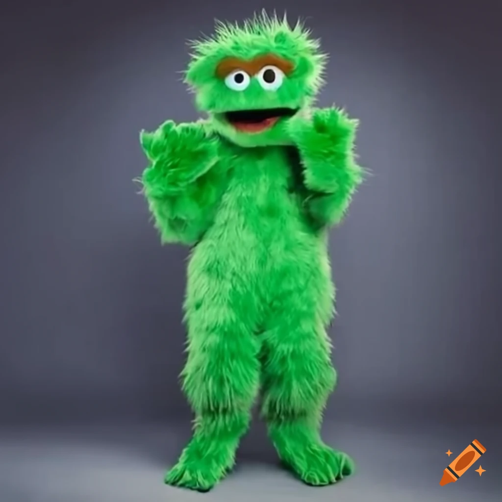 Teacher in green oscar the grouch muppet costume at preschool on Craiyon