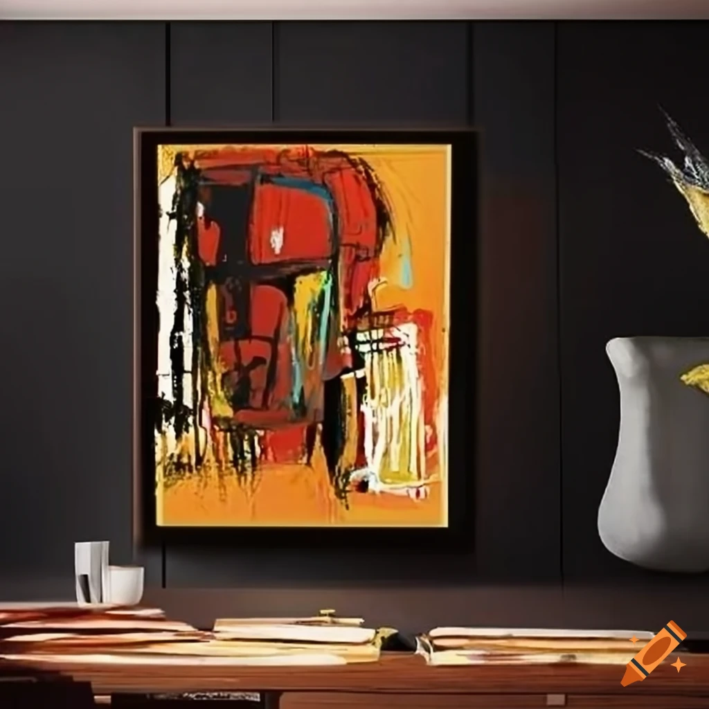 Abstract expressionism art in modern interior by basquiat on Craiyon