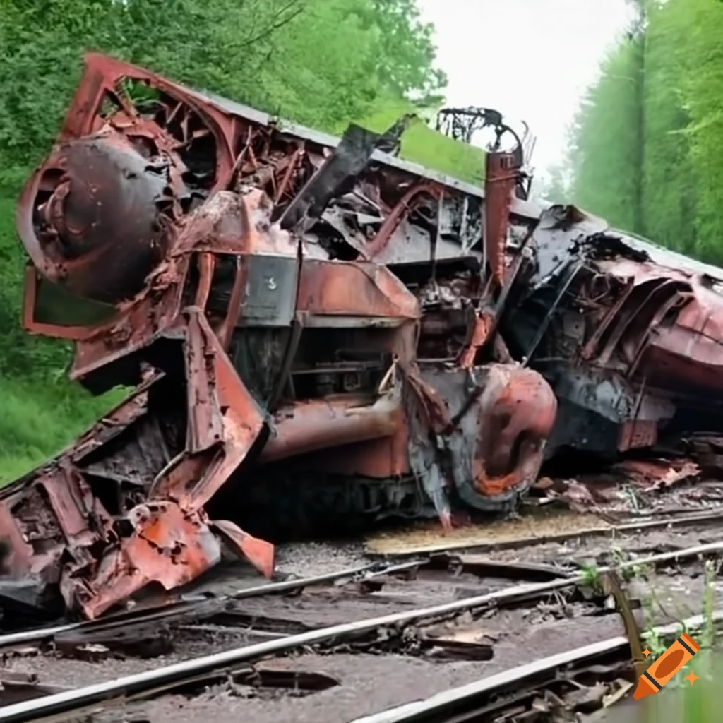 Destroyed crashed locomotive on Craiyon