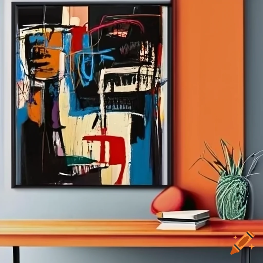Abstract expressionism art by basquiat in a modern interior on Craiyon