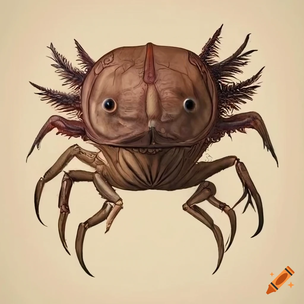 Anatomical diagram of a cross between crab, horseshoe crab, spider, and ...