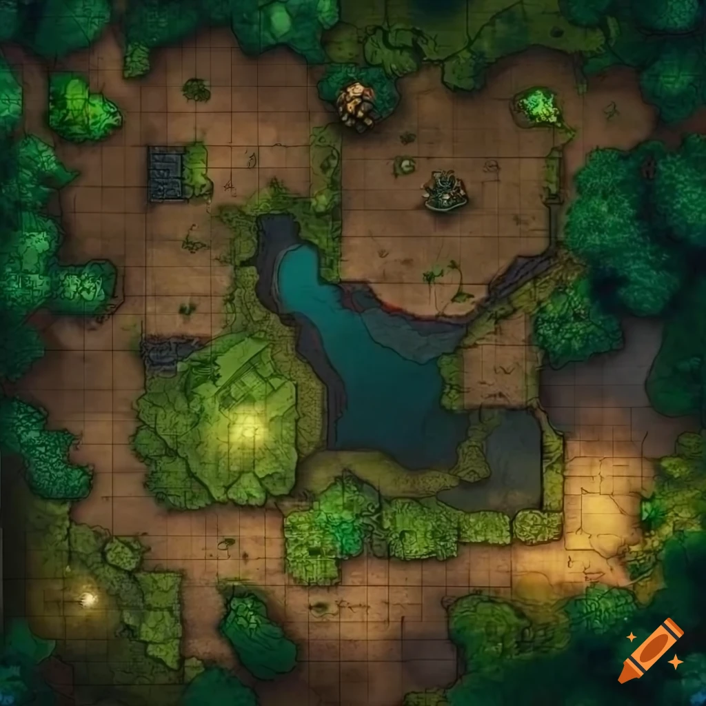 Highly detailed modular map of a fantasy rpg forest on Craiyon