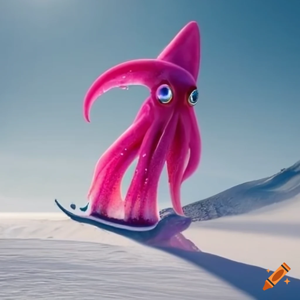 Pink squid skiing on Craiyon