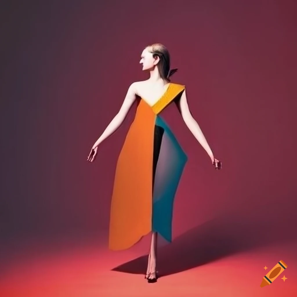 Chic avant-garde dress with Bauhaus inspired geometric patterns on Craiyon