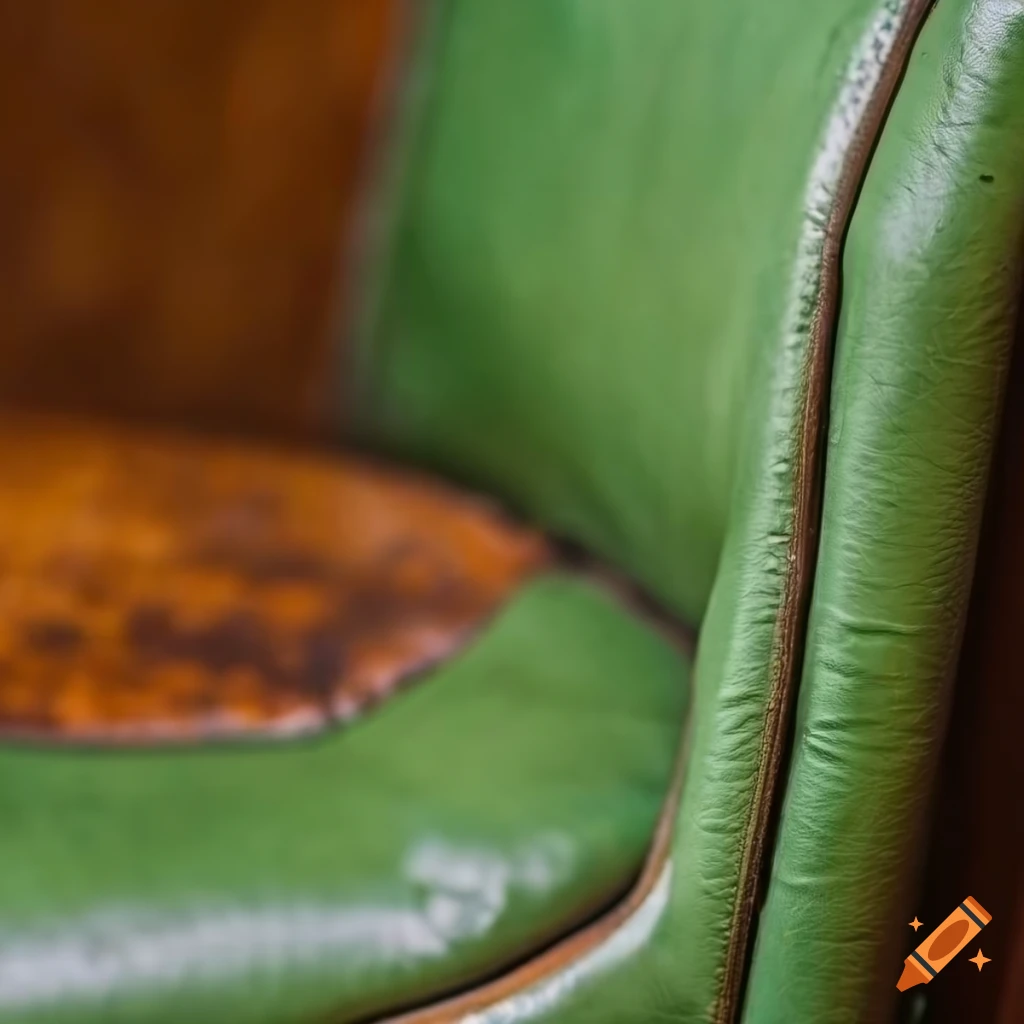 Close-up texture of worn green leather chair with stuffing coming out ...