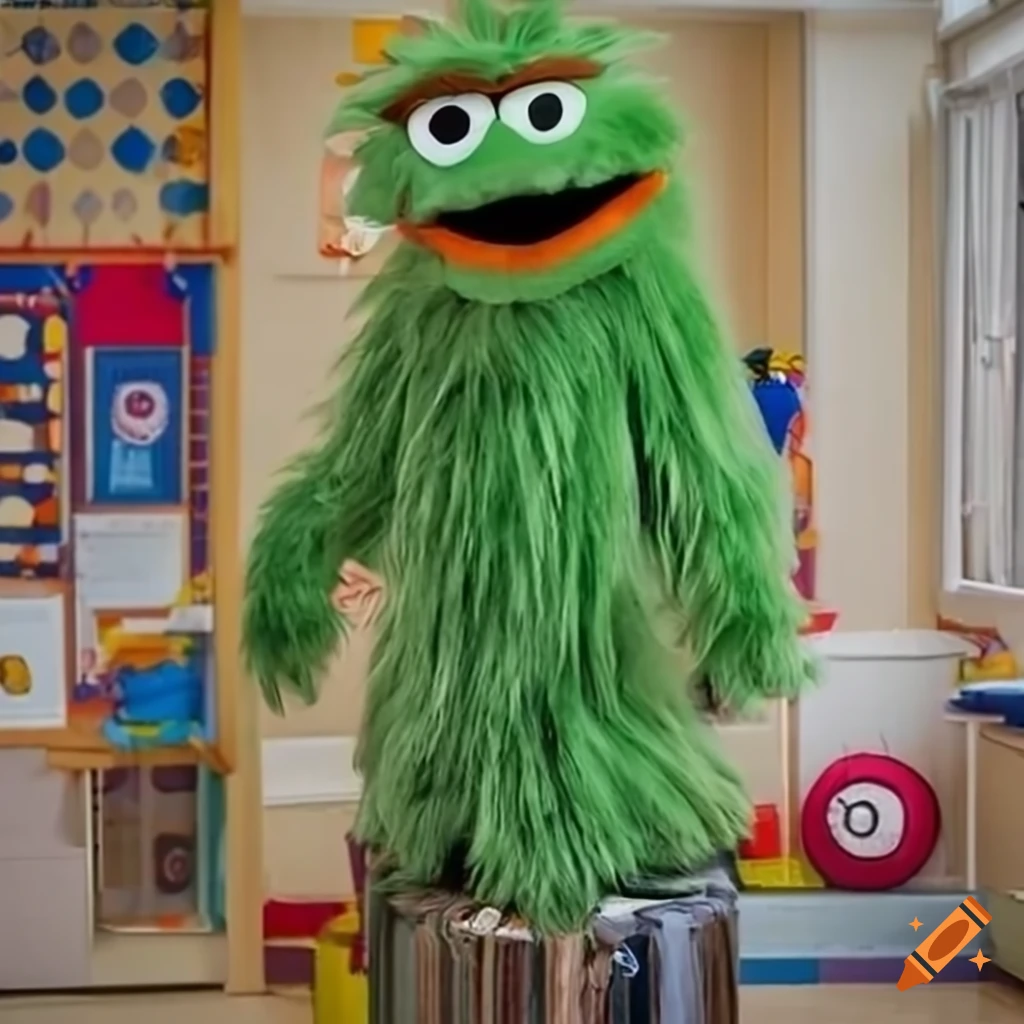 Teacher in full body oscar the grouch green muppet mascot fursuit ...