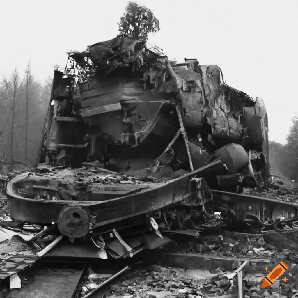 Destroyed crashed locomotive on Craiyon