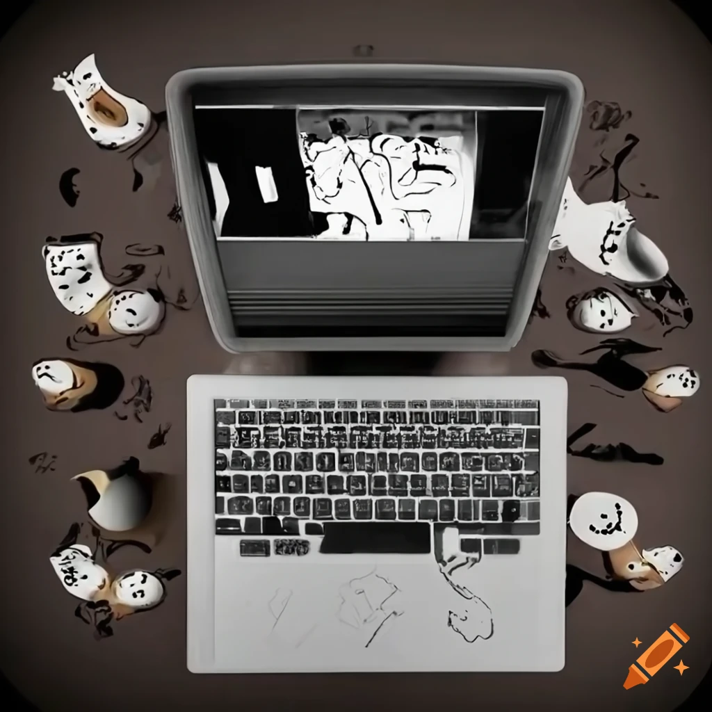 Tired computer programmer surrounded by cats, tea, cars, and trains in ...