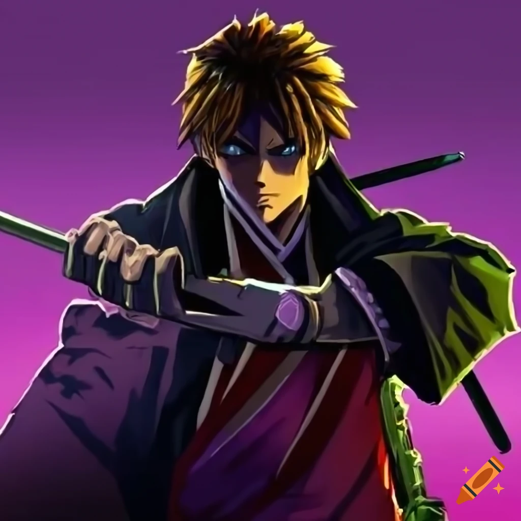 Fierce blue-eyed male Ronin with ninja mask and samurai armor on Craiyon