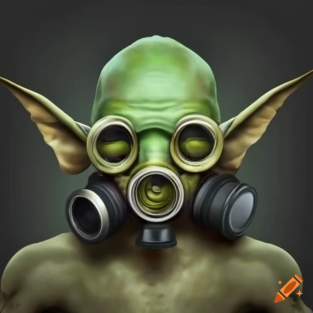 Realistic image of a goblin wearing a gas mask on Craiyon