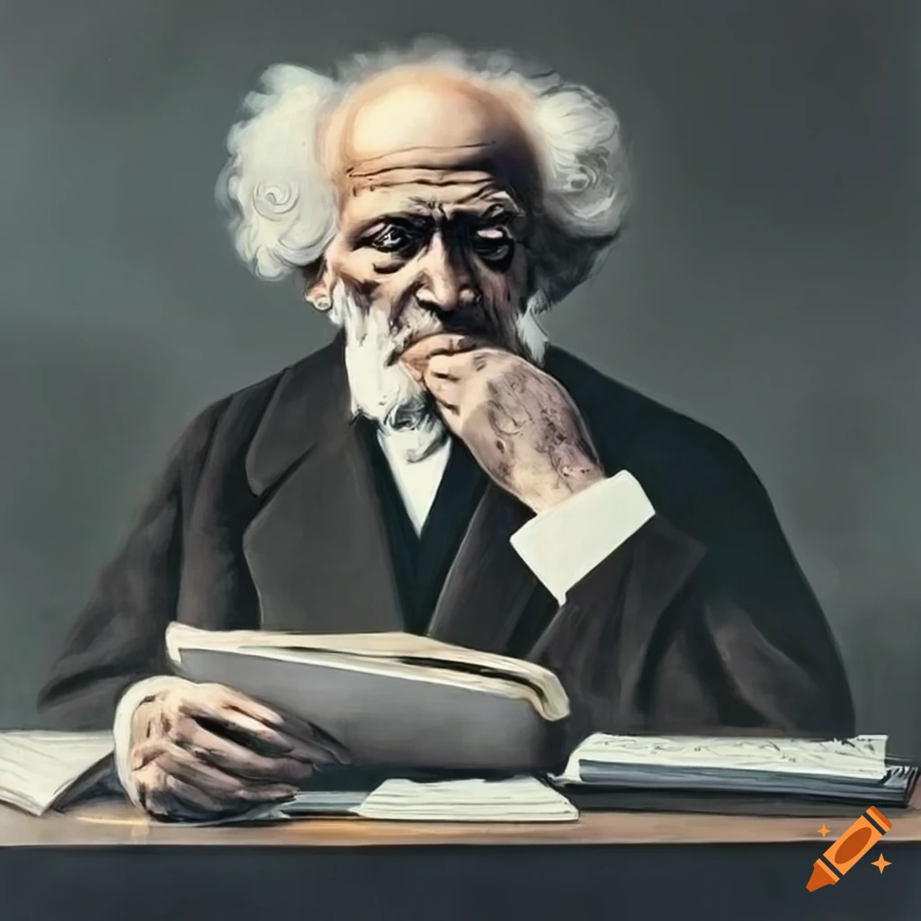 Arthur Schopenhauer sitting at his desk writing on Craiyon