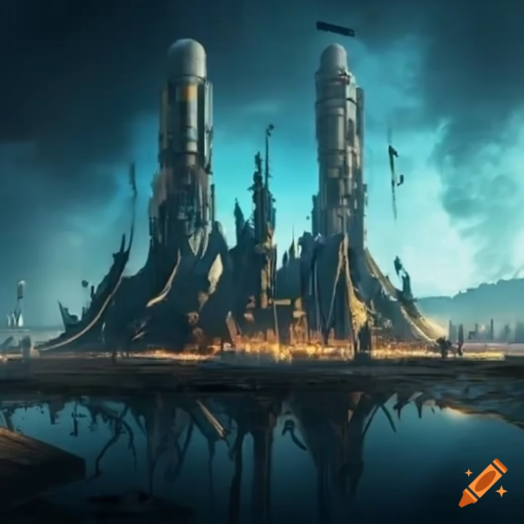 Dystopian future industrial colony on a ring world on Craiyon