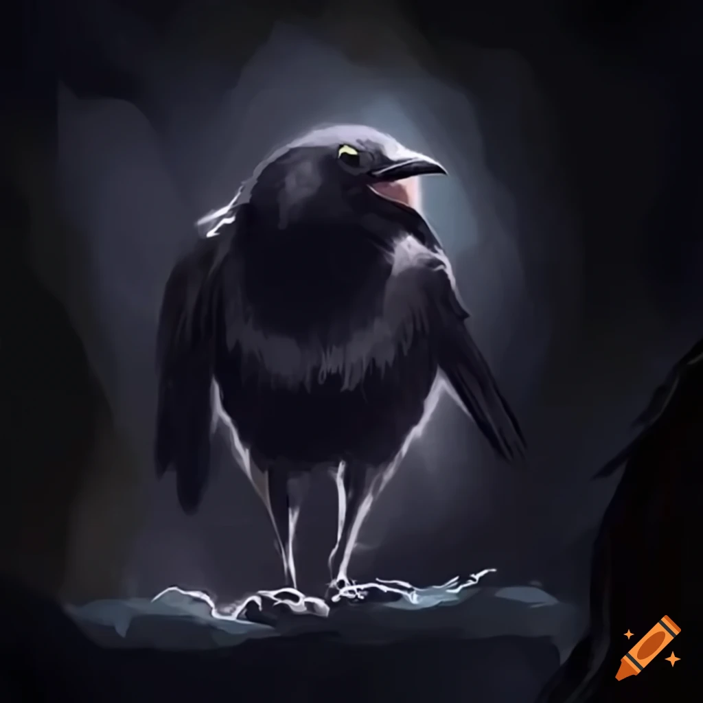 Crow mocking baby leopard near a dark cave on Craiyon